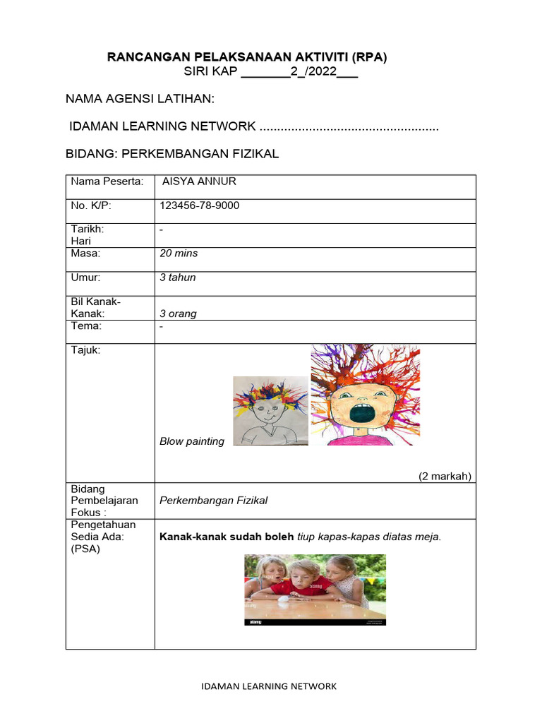 Rpa Contoh - Fizikal. Motor Halus | PDF