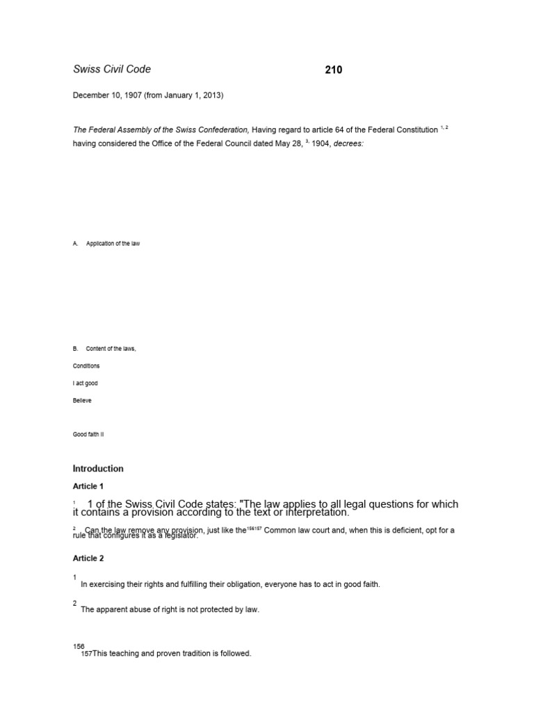 Overview of the Swiss Civil Code | PDF | Law Of The United States ...