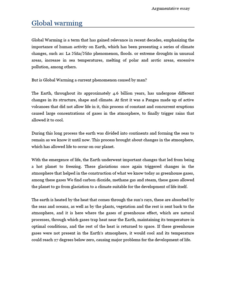 Argumentative Essay-Global Warming | PDF | Climate Change | Kyoto Protocol