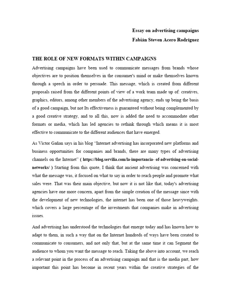 Essay On Advertising Campaigns | PDF | Advertising | Communication Design