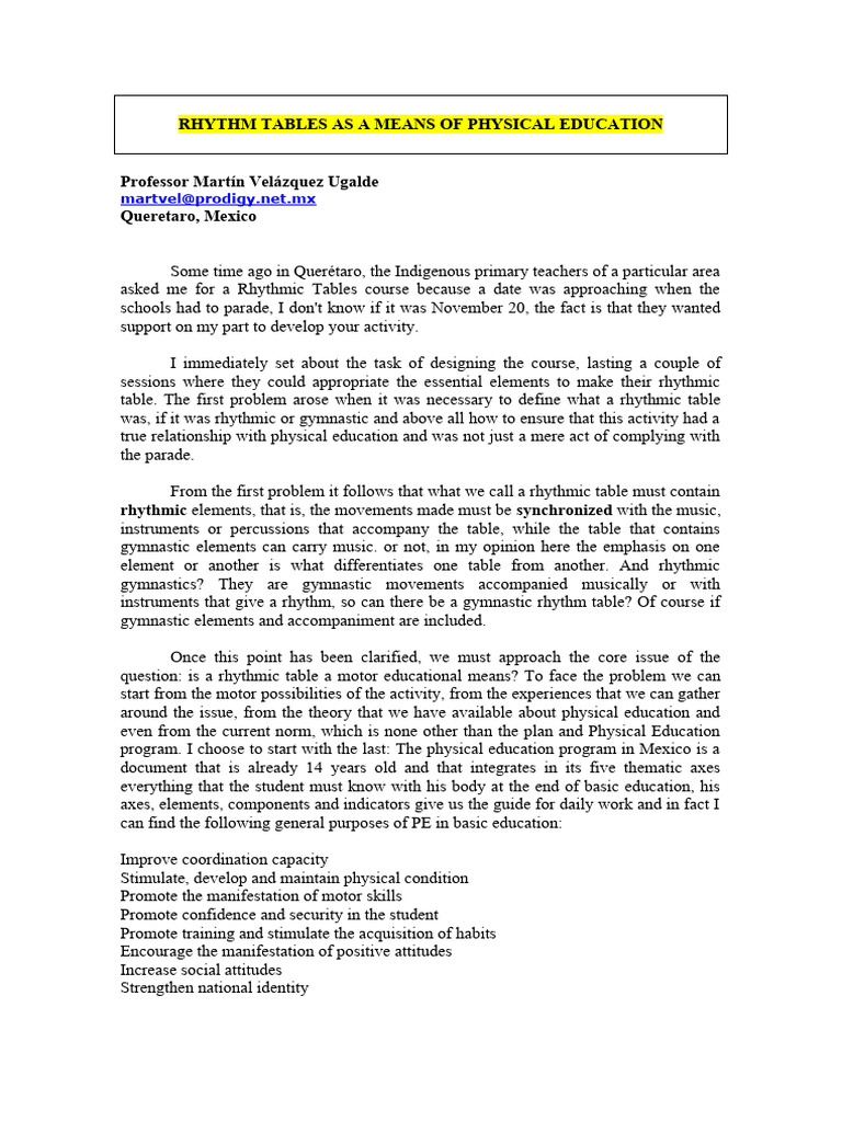 Rhythmic Tables in Physical Education | PDF | Physical Education | Experience