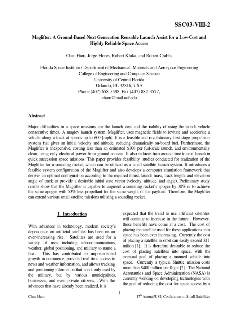 Maglifter - A Ground-Based Next Generation Reusable Launch Assist | PDF ...