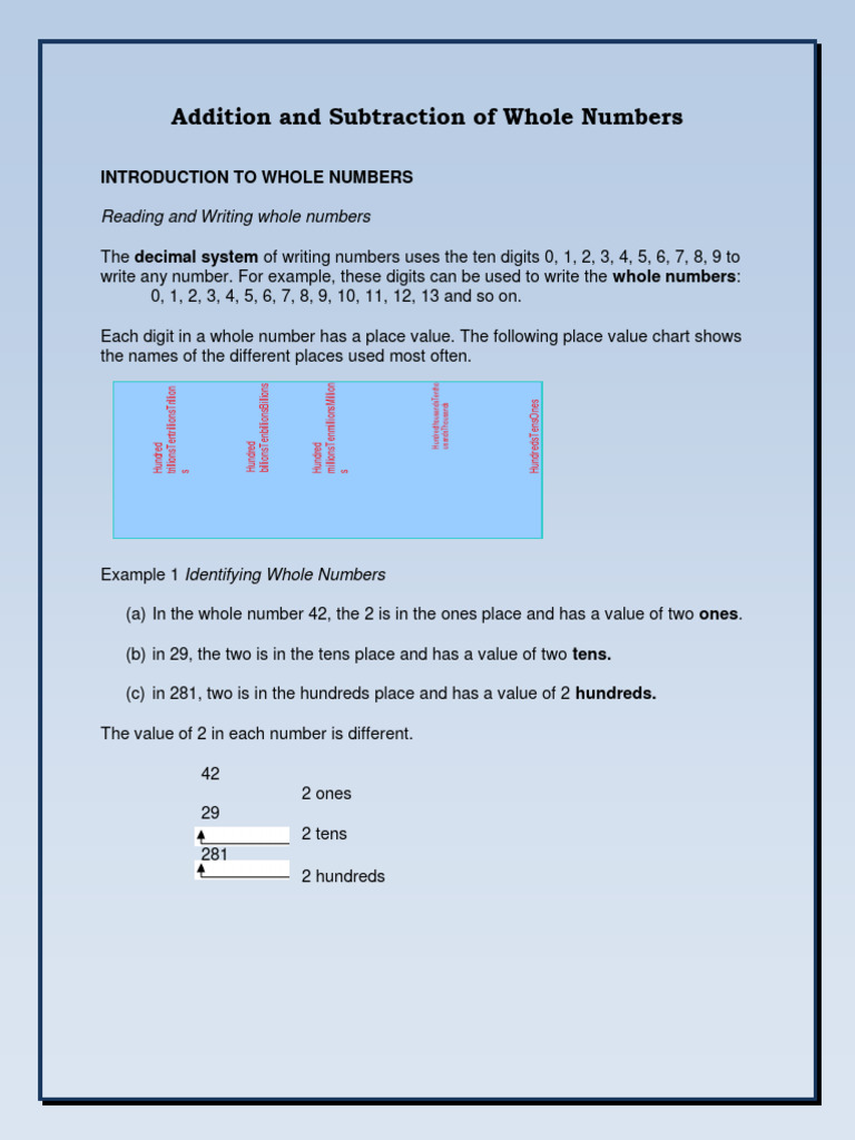 Whole Numbers: Addition & Subtraction Guide | PDF | Subtraction ...