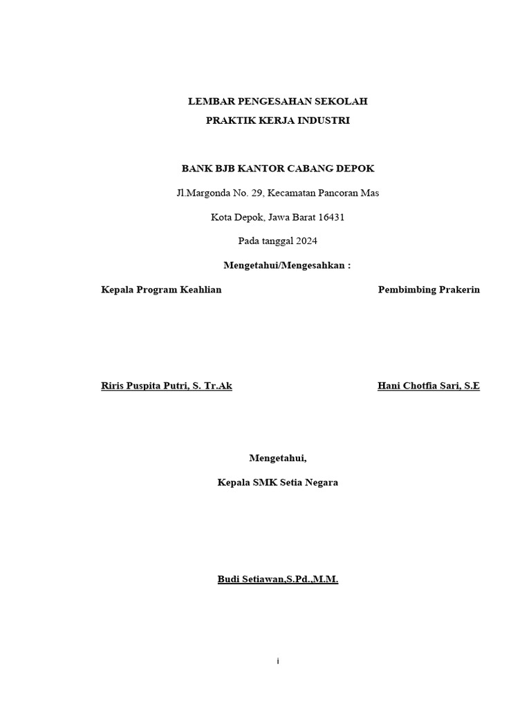 Lembar Pengesahan Sekolah | PDF | Karier & Perkembangan | Ilmu Sosial