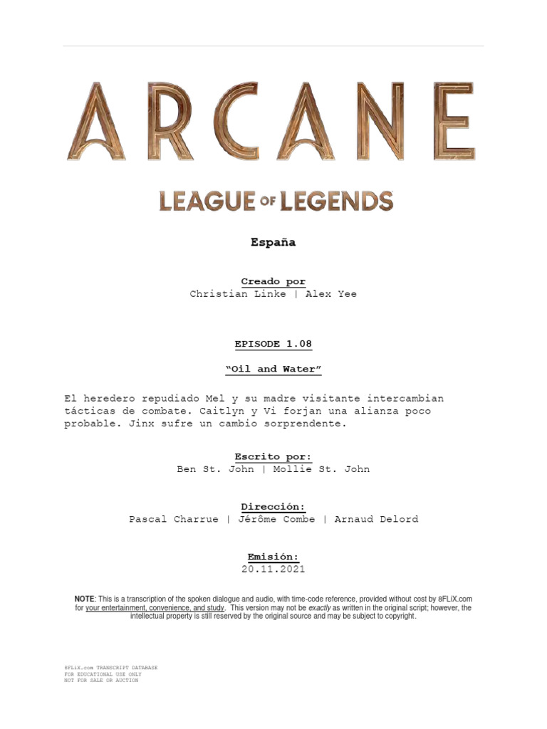 Arcane SPANISH Transcript 108 Oil and Water | PDF