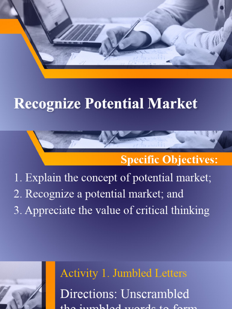 Entrep Q3-Week 2-Lesson 1-Recognize The Potential Market | PDF | Marketing | Customer