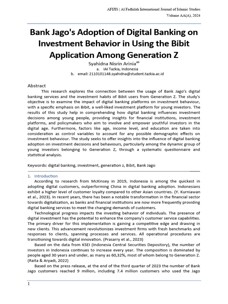 Bank Jago's Adoption of Digital Banking On Investment Behavior in Using The Bibit Application ...