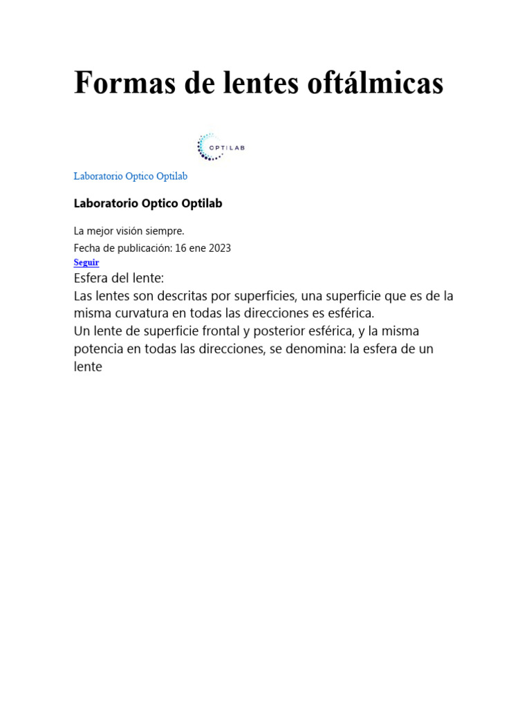 Formas de Lentes Oftálmicas | PDF | Óptica | Geometría