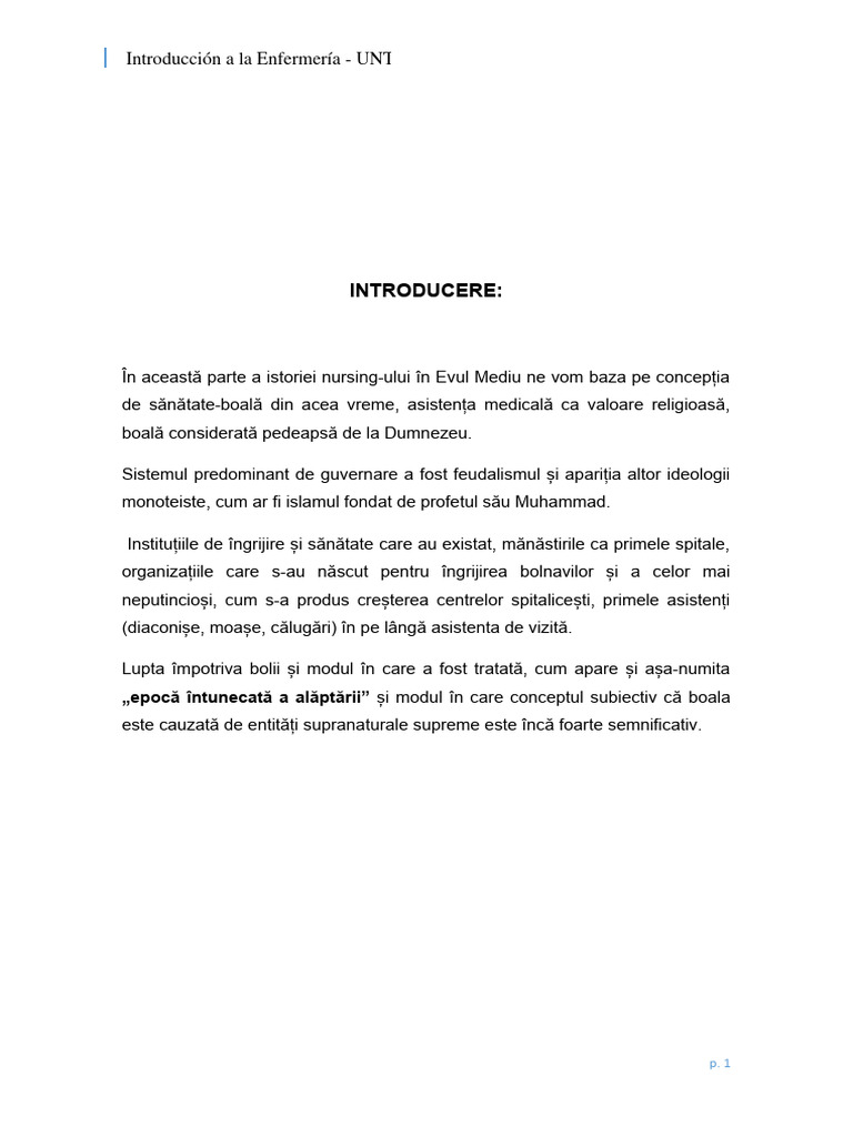 Istoria Nursingului În Evul Mediu | PDF