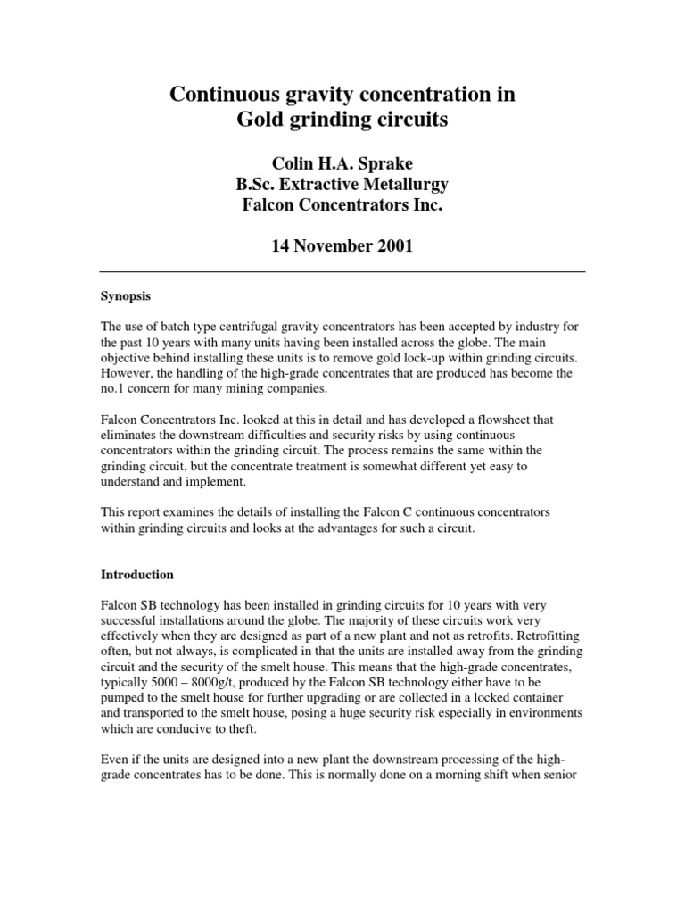 Continuous Gravity Concentration in Gold Grinding Circuits | Download ...