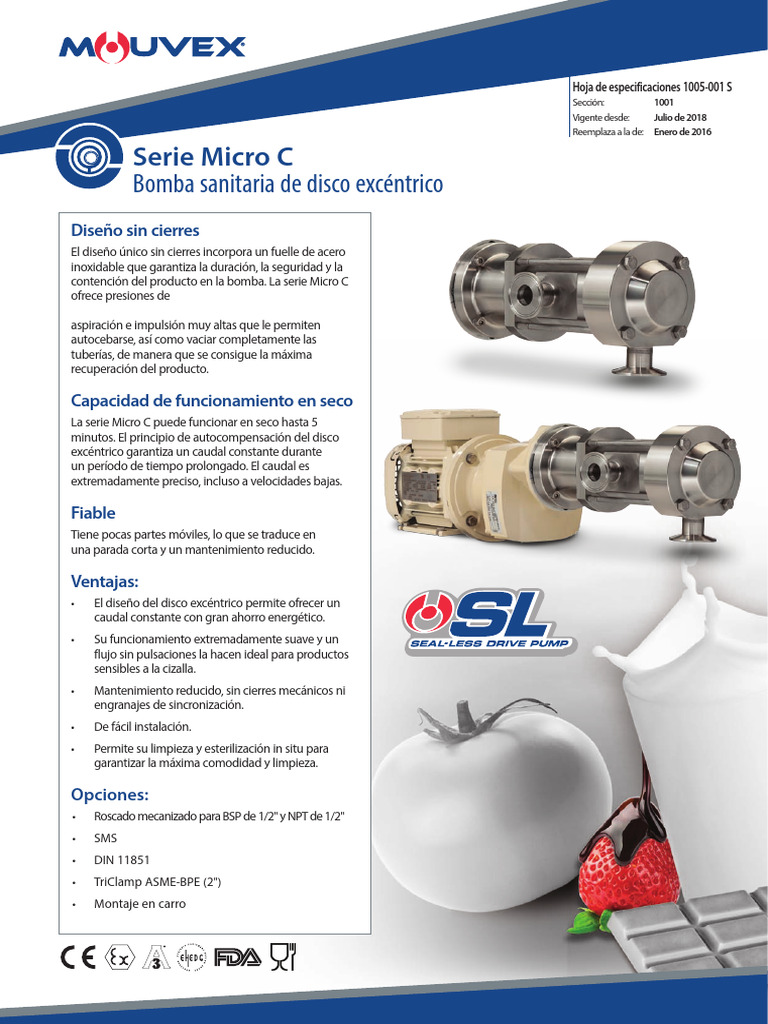 Micro C Hygienic Spec Sheet - Es | PDF | Líquidos | Bomba