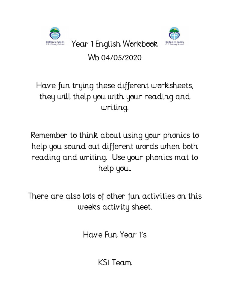 Year 1 English Workbook 04.05.20 | PDF