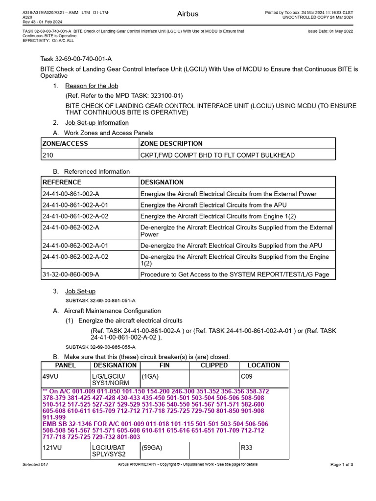 BITE Check of Landing Gear Control Interface Unit (LGCIU) With Use of ...