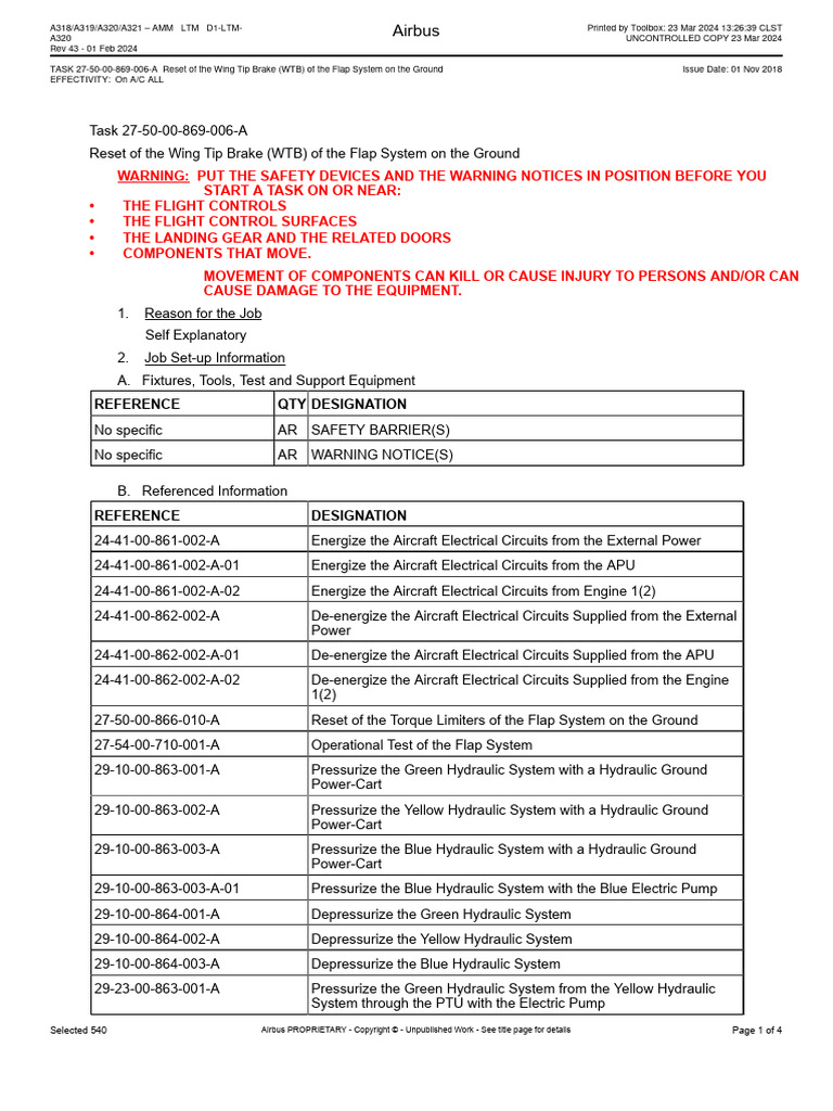 AMM Reset of The Wing Tip Brake (WTB) of The Flap System On The Ground ...