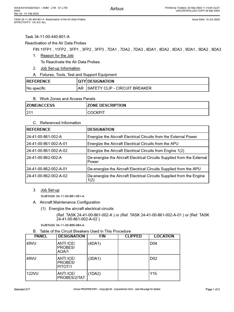 Reactivation of The Air Data Probes | PDF | Civil Aircraft | Airliner