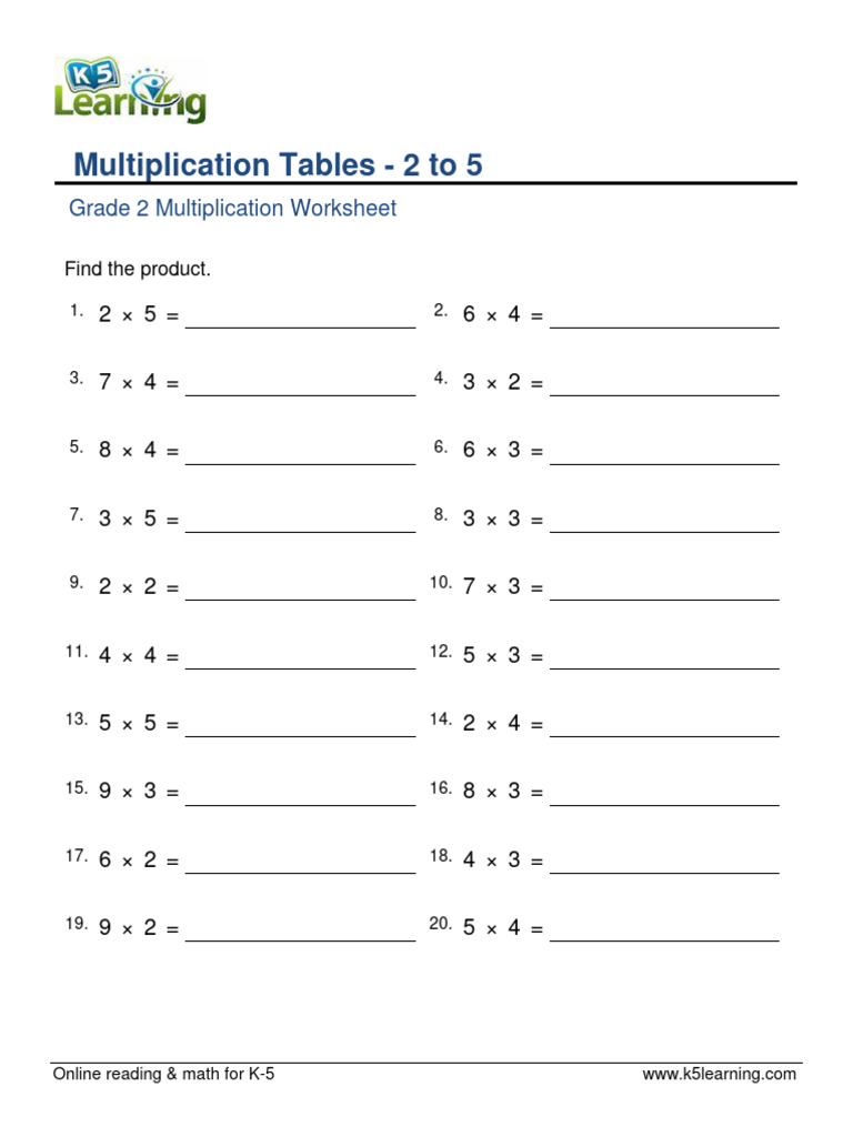 Grade 2 Multiplication Table 2 5 D | PDF