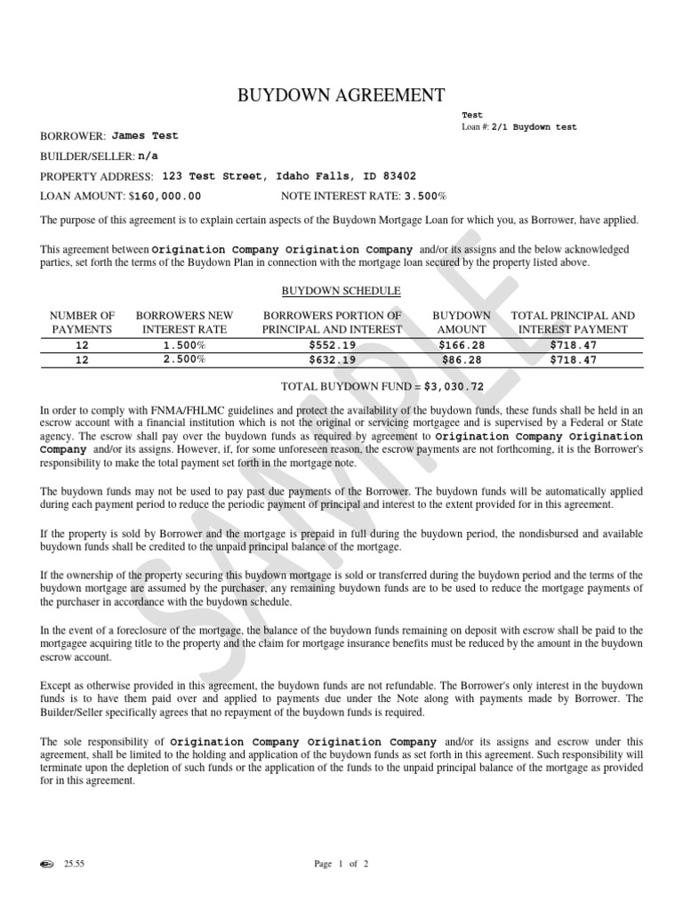 3 2 1 Mortgage Buydown Agreement Sample | PDF | Mortgages | Demand For ...