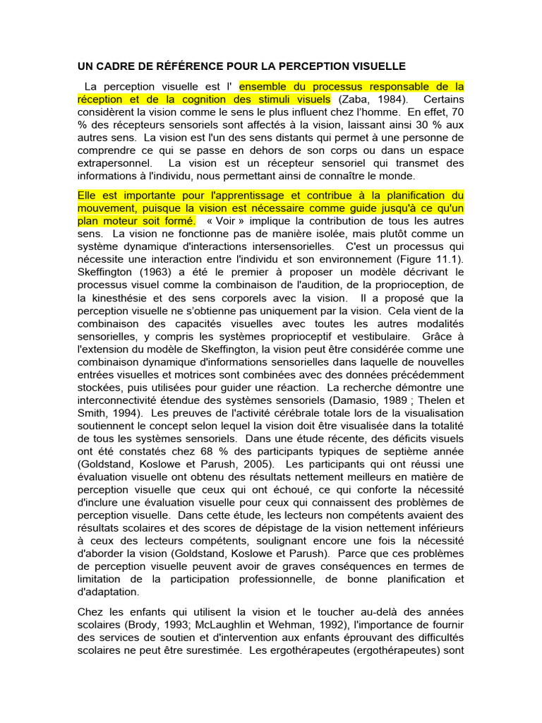 Cadre de référence pour la perception visuelle | PDF | Mémoire | la ...
