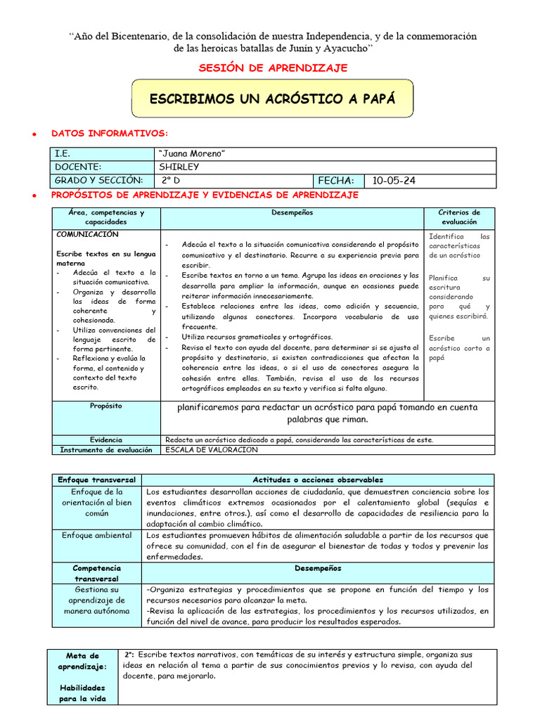 10.06 Escribimos Un Acróstico Por El Dia Del Padre | PDF | Aprendizaje ...