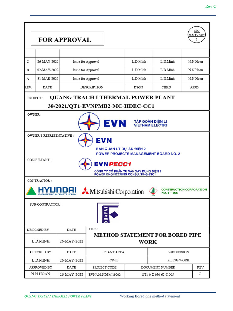 Method Statement For Working Bored Pile (IFA, Rev. C) | PDF | Deep ...
