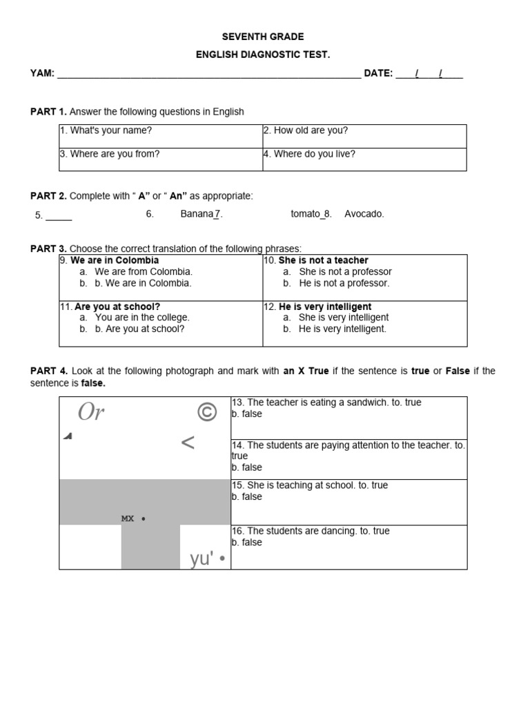 7th English Diagnostic Test | Download Free PDF | Syntax | Linguistics
