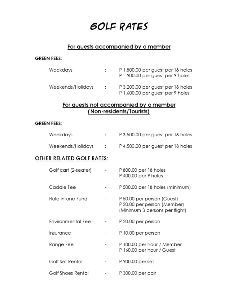 Golf Course Rates and Fees Overview | PDF