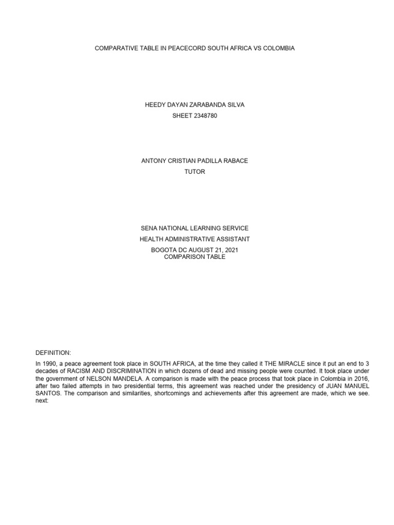 Comparative Chart in Peace Agreements Between South Africa and Colombia | PDF | Justice | Crime ...