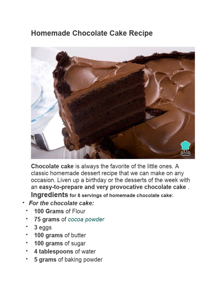 Homemade Chocolate Cake Recipe | PDF | Cakes | Chocolate