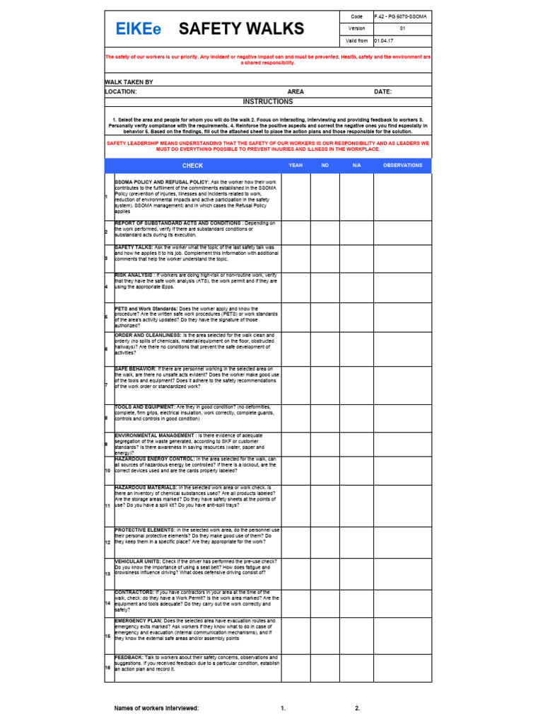 Safety Walk Model | PDF | Safety | Emergency Evacuation