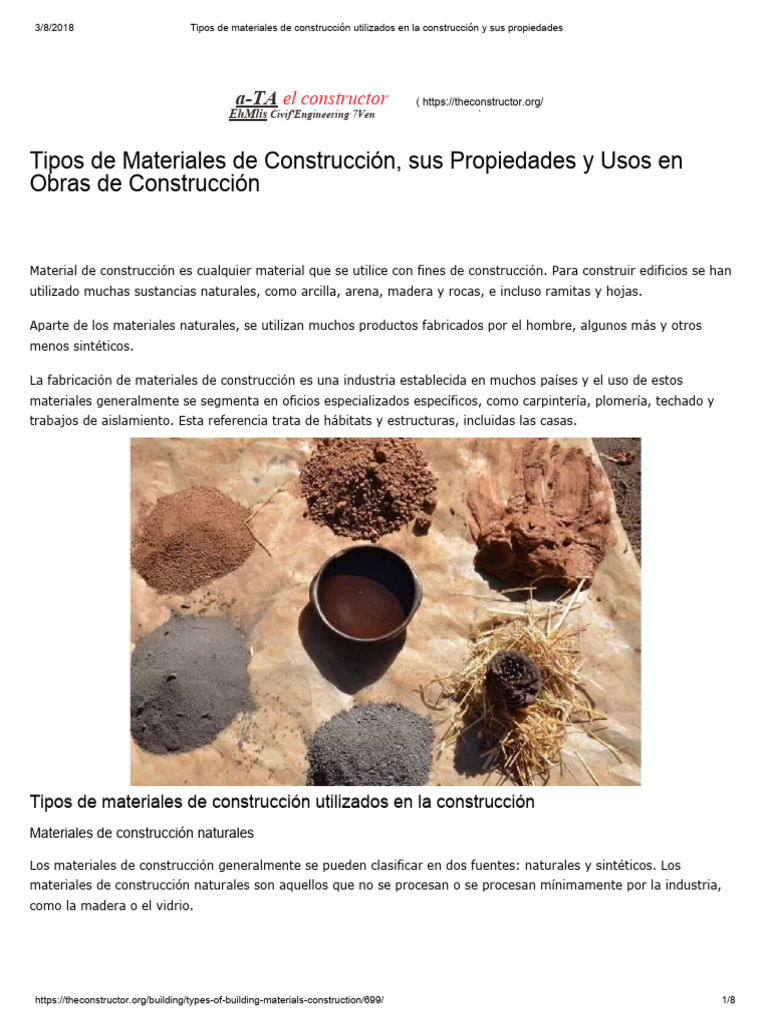 Tipos de Materiales de Construcción Utilizados en La Construcción y Sus Propiedades | PDF ...