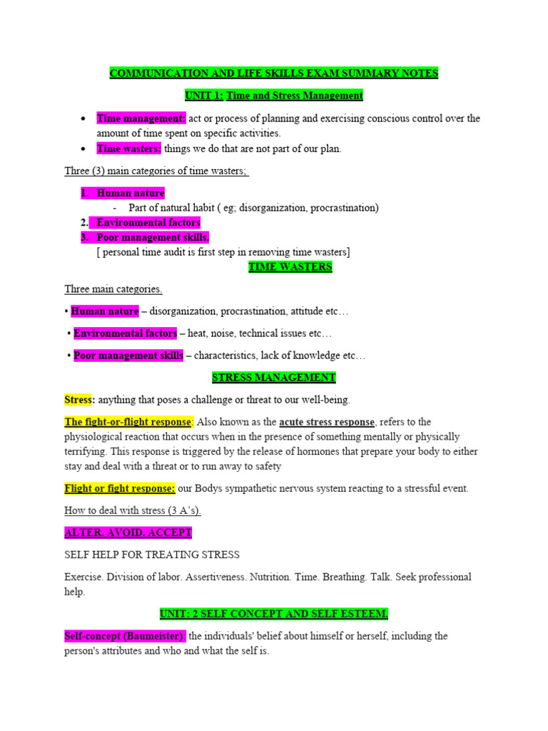 Communication and Life Skills Summary Notes | PDF | Communication ...