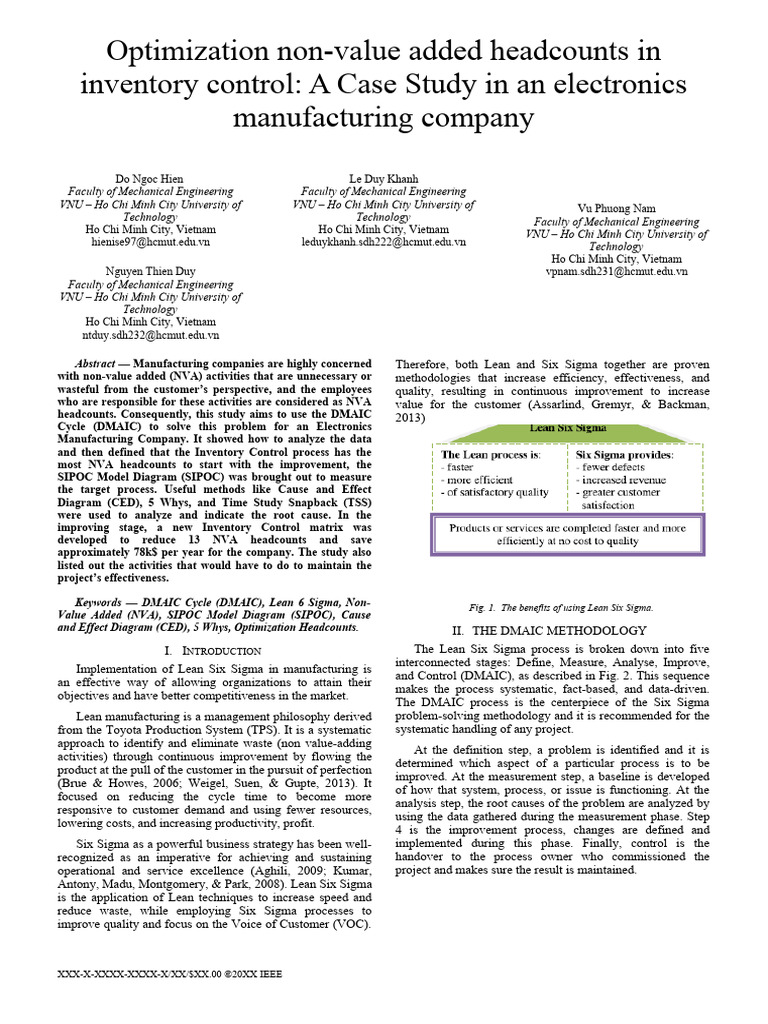 Nam Khanh Duy Lean Paper | PDF | Six Sigma | Lean Manufacturing