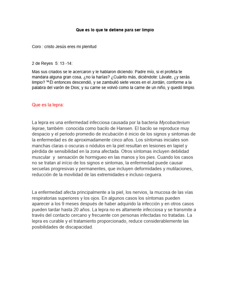 Que Es Lo Que Te Detiene para Ser Limpio | PDF | Lepra | Pecado