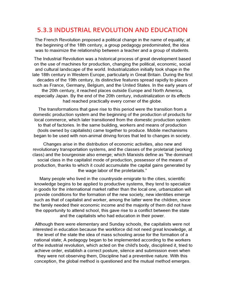 Industrial Revolution and Education | Download Free PDF | Capitalism ...