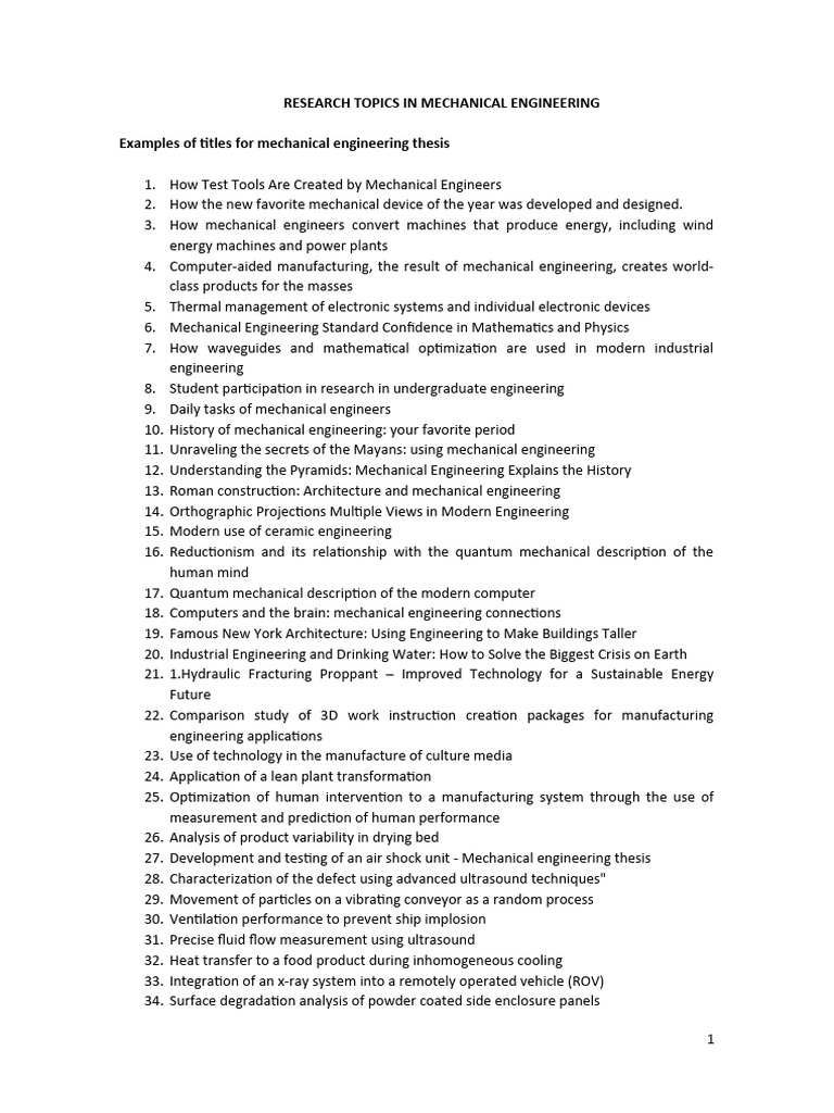 Mechanical Engineering Thesis Topics | PDF | Engineering | Mechanical Engineering