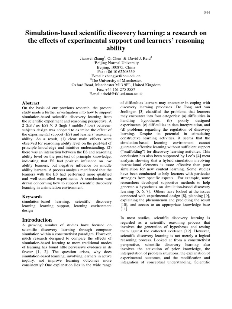 Simulation Based Scintific Discovery Learning | PDF | Learning | Experiment