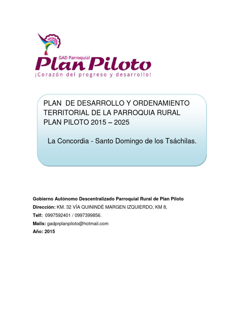 Pdyot Plan Piloto | PDF | Planificación | Desarrollo sostenible