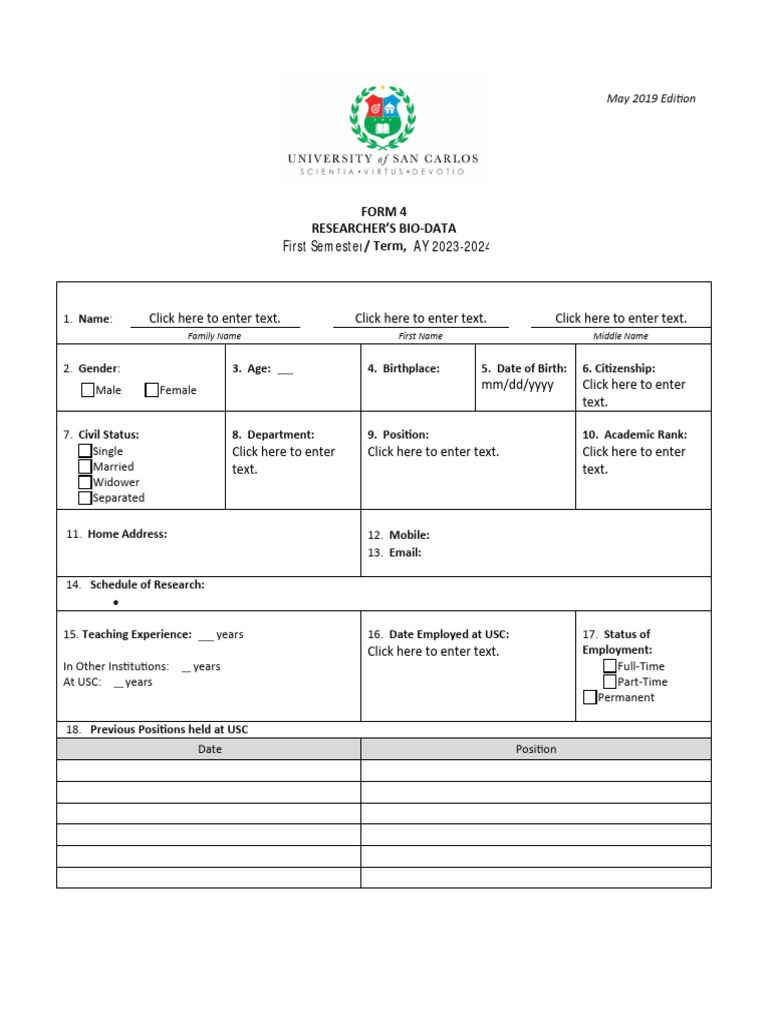 Researcher Bio-Data Form Template | PDF | Thesis | Academia