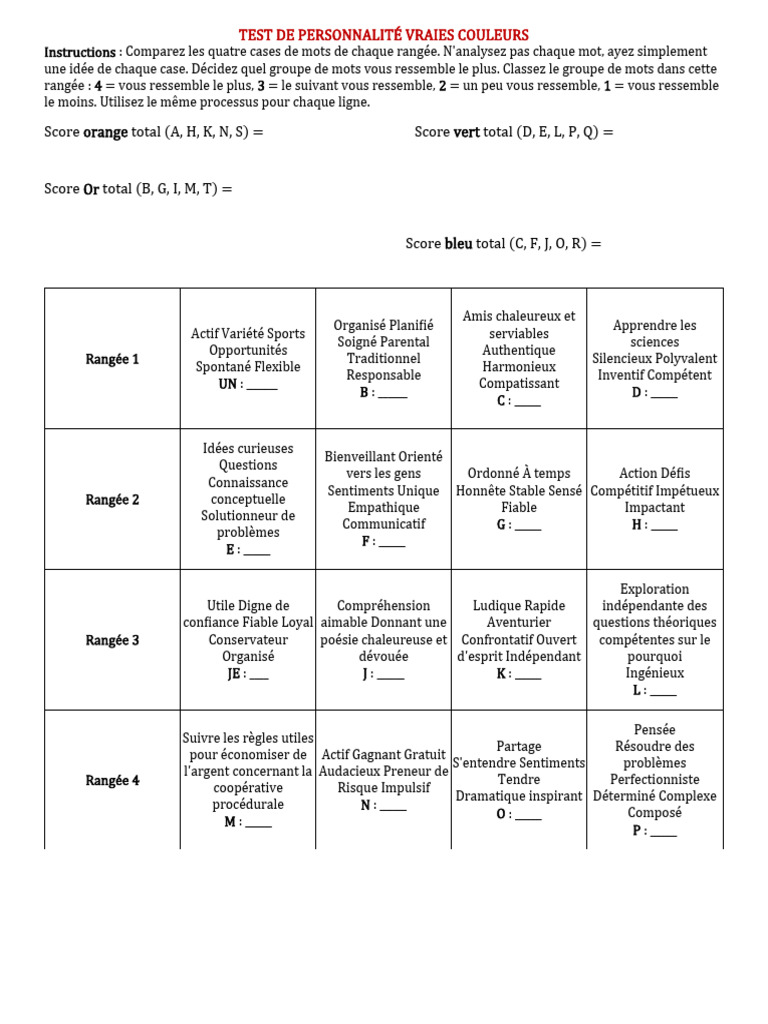 Test de Personnalité True Colors | PDF