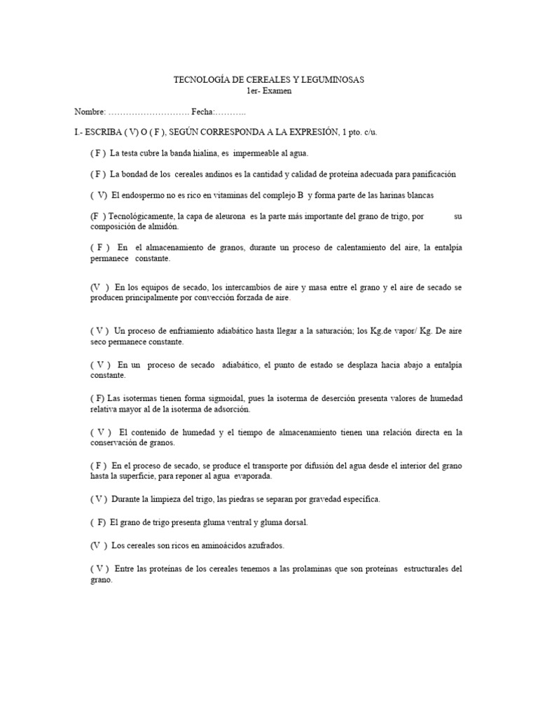 Examen Tecno Cereales, 1 | PDF