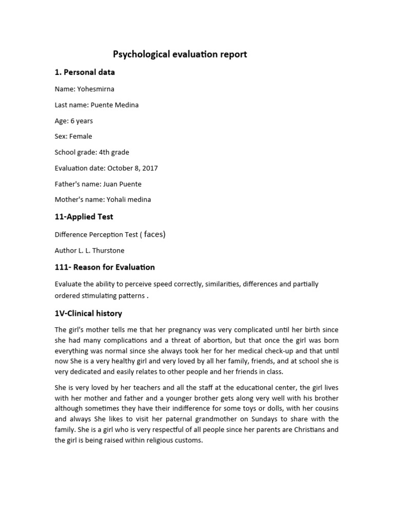 Psychological Evaluation Report | PDF | Attitude (Psychology) | Reason