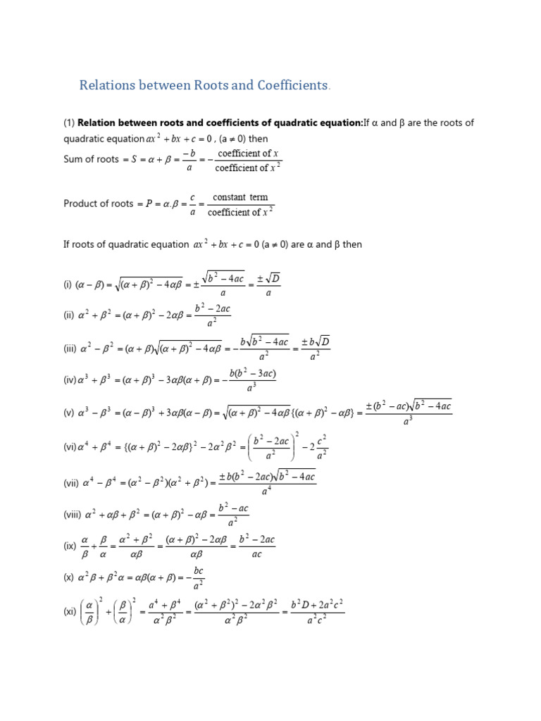 6 Jee Maths Quadratic Equation Relation Between Roots And