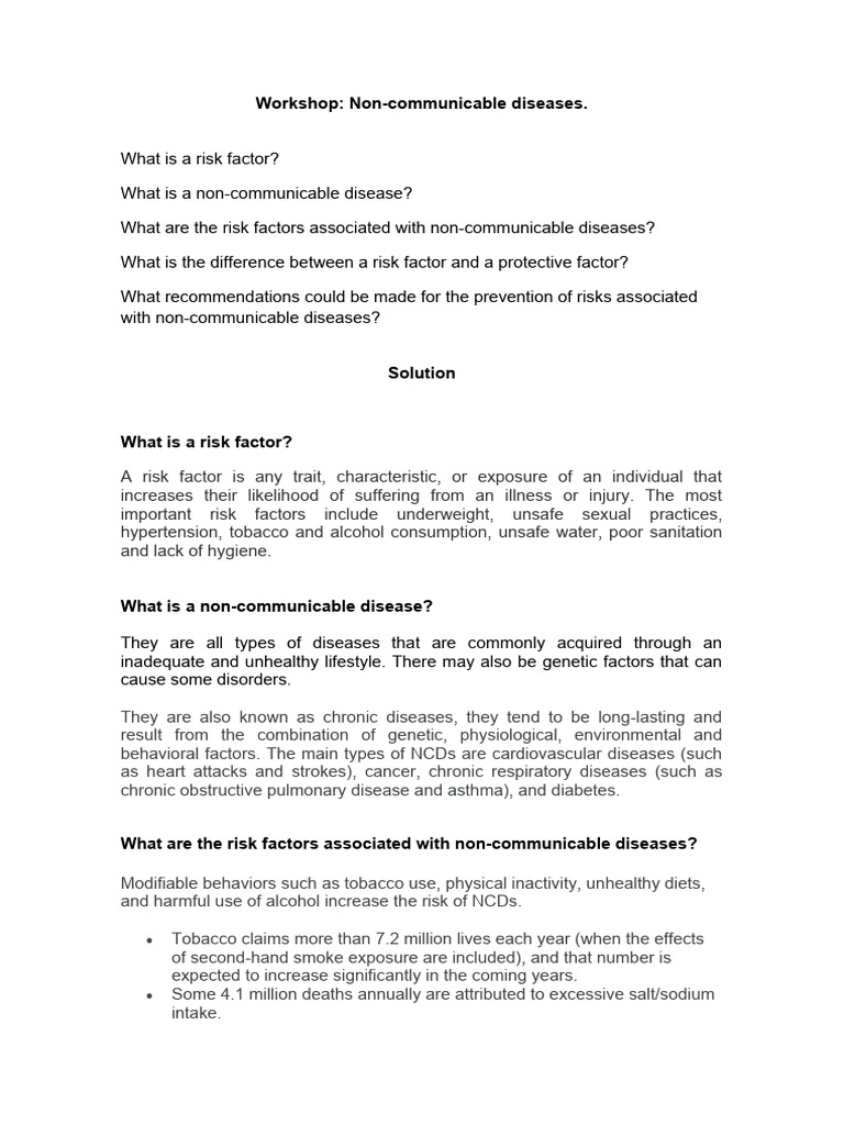 Non-Communicable Diseases Workshop | Download Free PDF | Non ...
