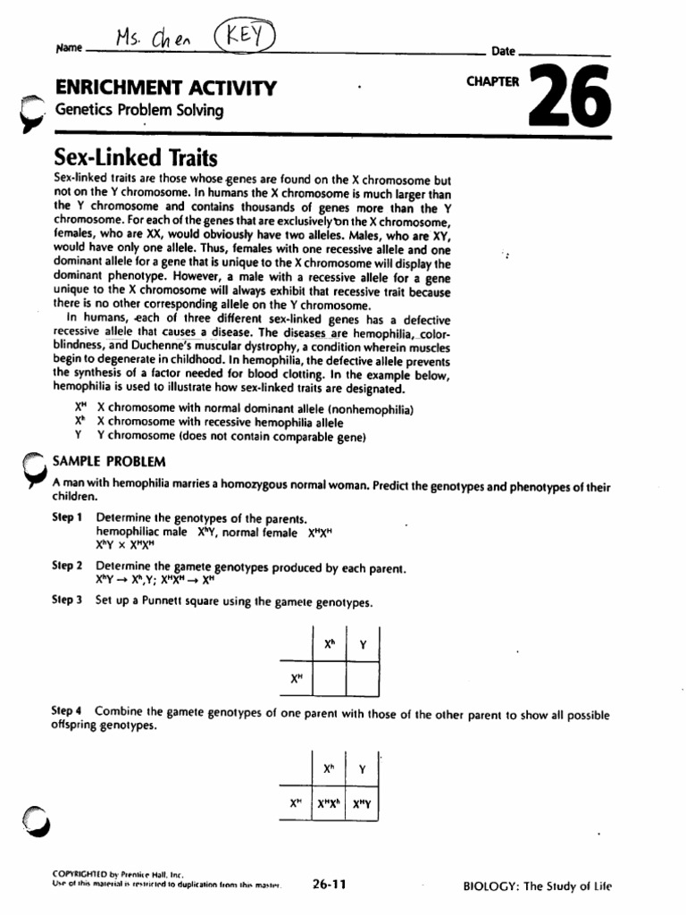Sex Linked Traits WS Key | PDF