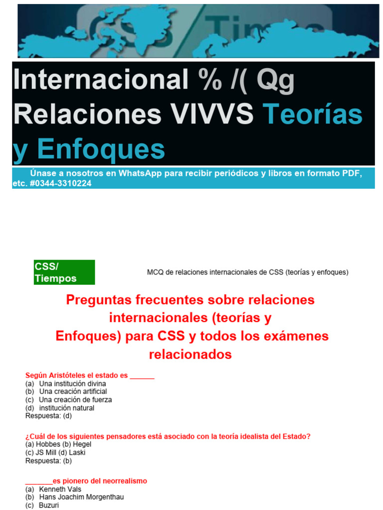 MCQ de Relaciones Internacionales de CSS (Teorías y Enfoques) PDF | PDF | Feminismo | Estudios ...