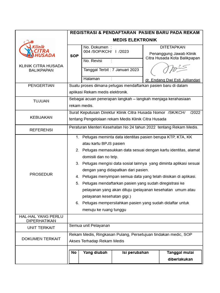 Sop Registrasi Pasien Baru Pada Rme | PDF