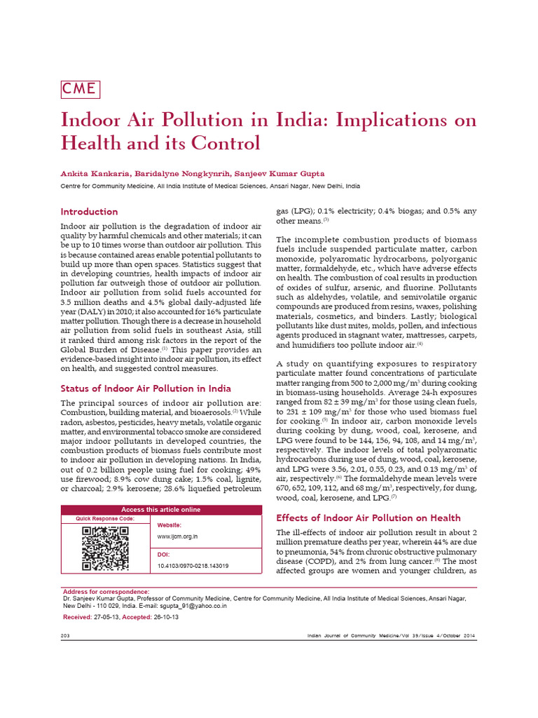 Indoor Air Pollution-Research Paper | PDF | Air Pollution | Chronic ...