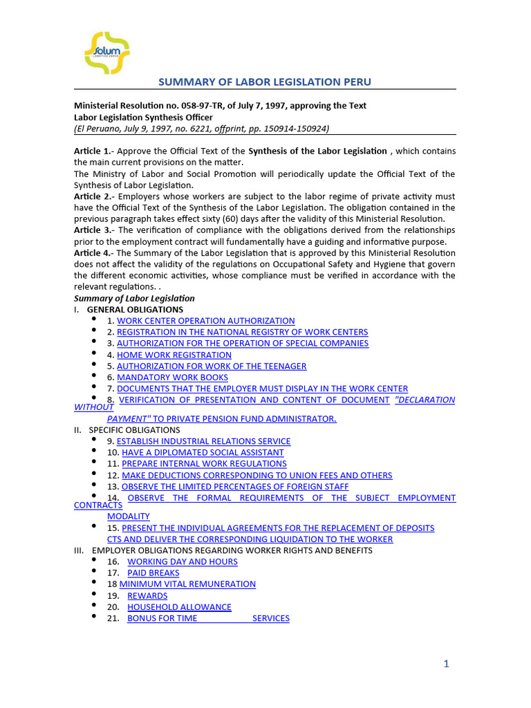Overview of Peru's Labor Laws | PDF | Employment | Labour Law