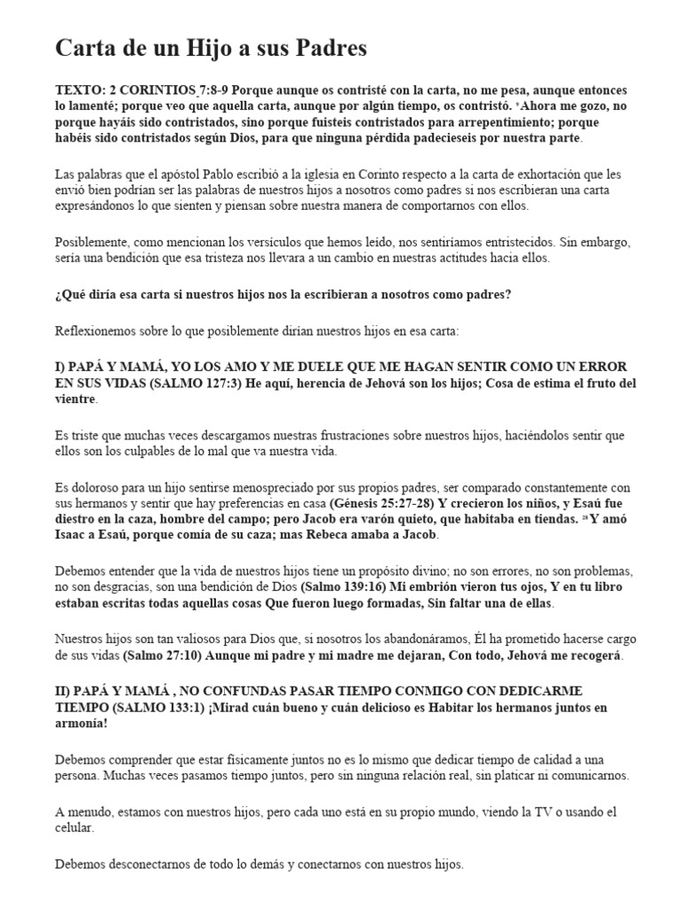 Carta de Un Hijo A Sus Padres | PDF | Jacob | Amor