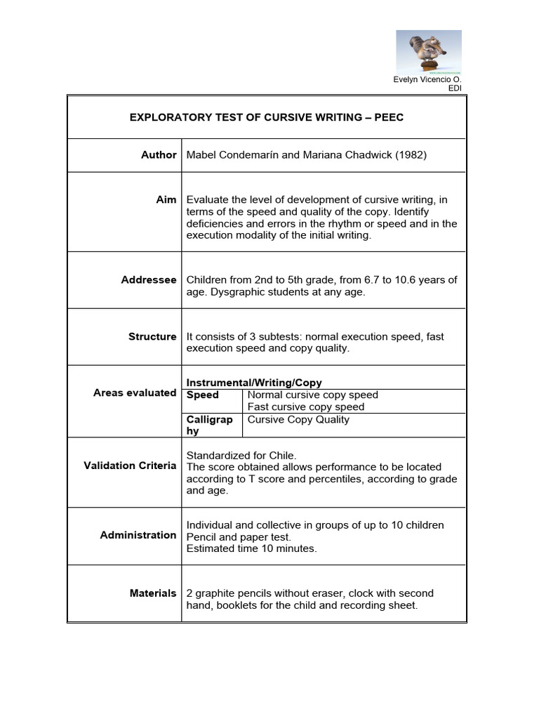 SHEET Exploratory Cursive Writing Test | PDF | Cognition